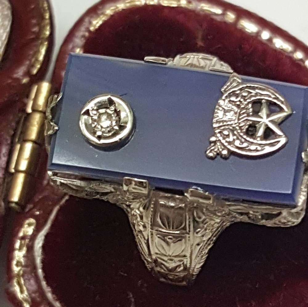 Masonic Shriner Star 14k Gold Diamond Agate Ring - Gem